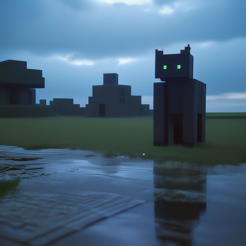 "Golem-cat from Minecraft" — image created in Shedevrum