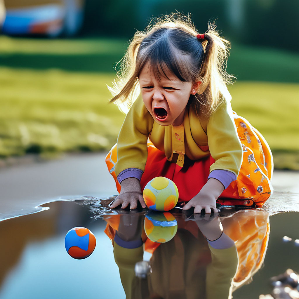 "Our Tanya is crying loudly. dropped a ball in a puddle. a girl of 4 ...
