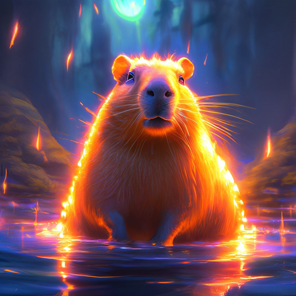 "Glowing capybara" — image created in Shedevrum