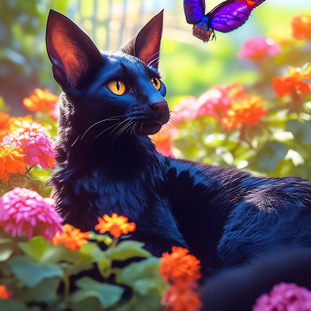 "Oriental cat, Georgian cat, black color, long nose, big ears, sitting ...