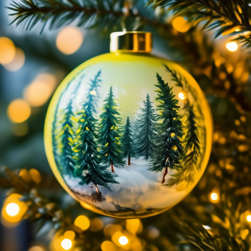 "Neon yellow ball with the image of a beautiful, winter, fabulous ...