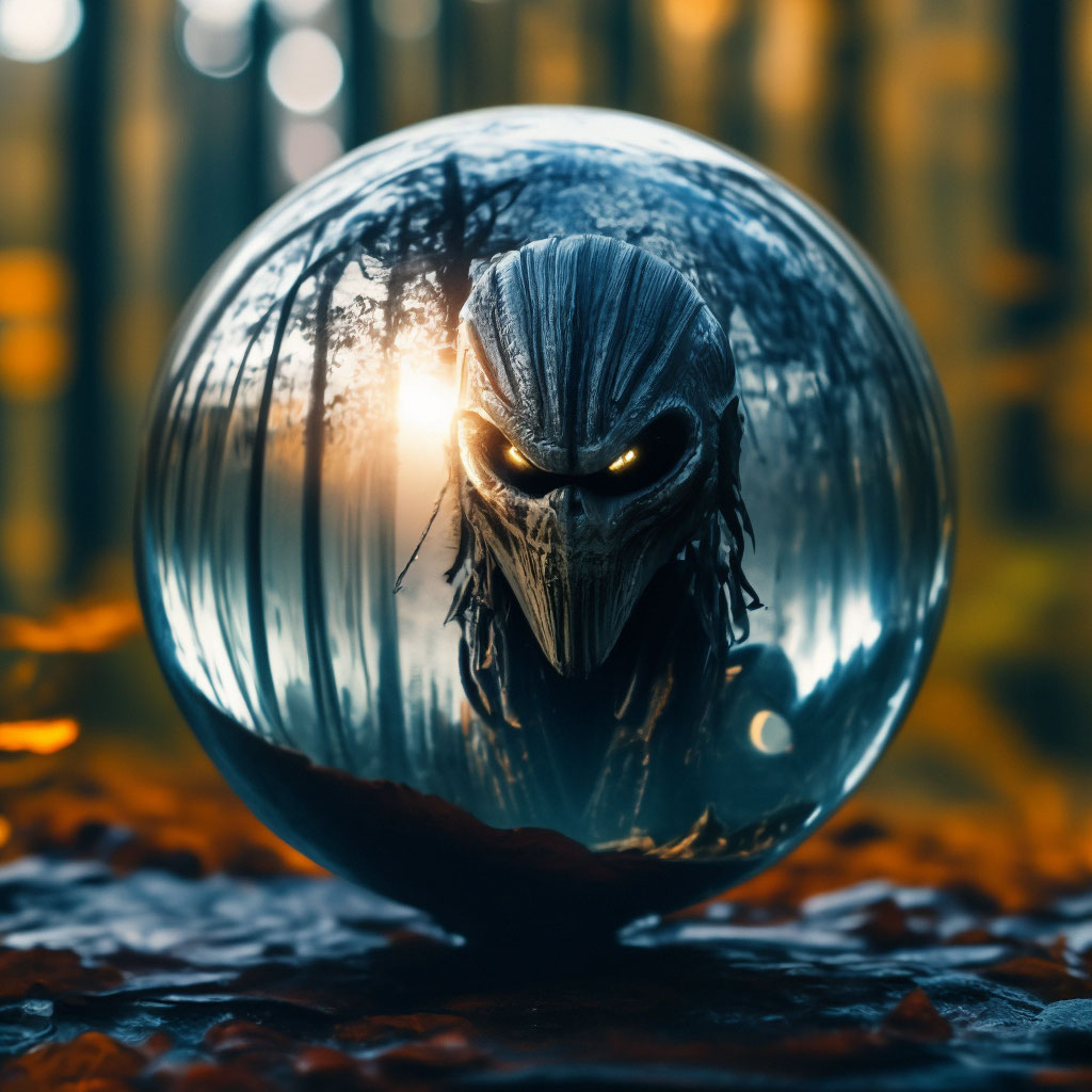 "Epic crystal ball inside with predator and alien, cosmos, planets ...