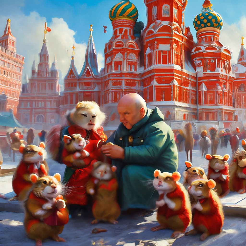"Shailushai with Misha hamsters on Red Square" — image created in Shedevrum