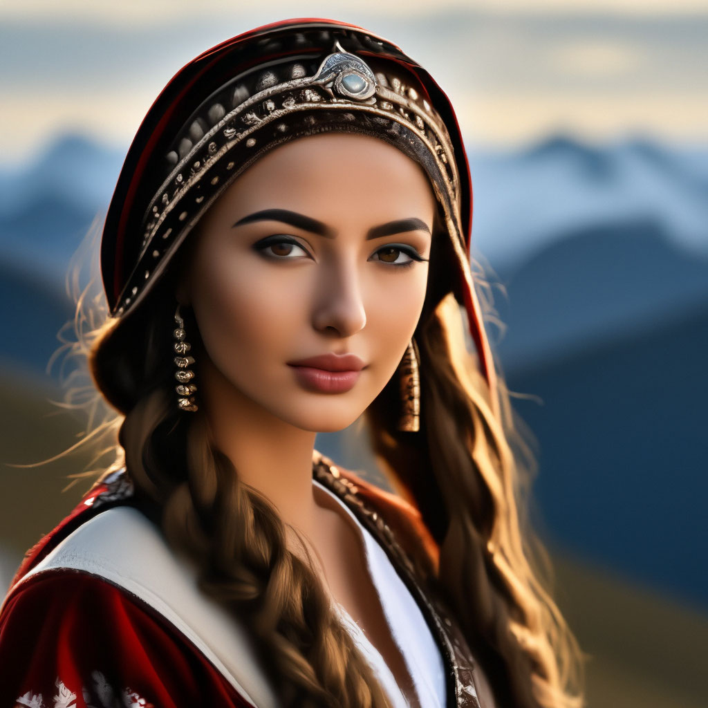 ". Chechen woman in national costume,Brown eyes,braids,cute face ...