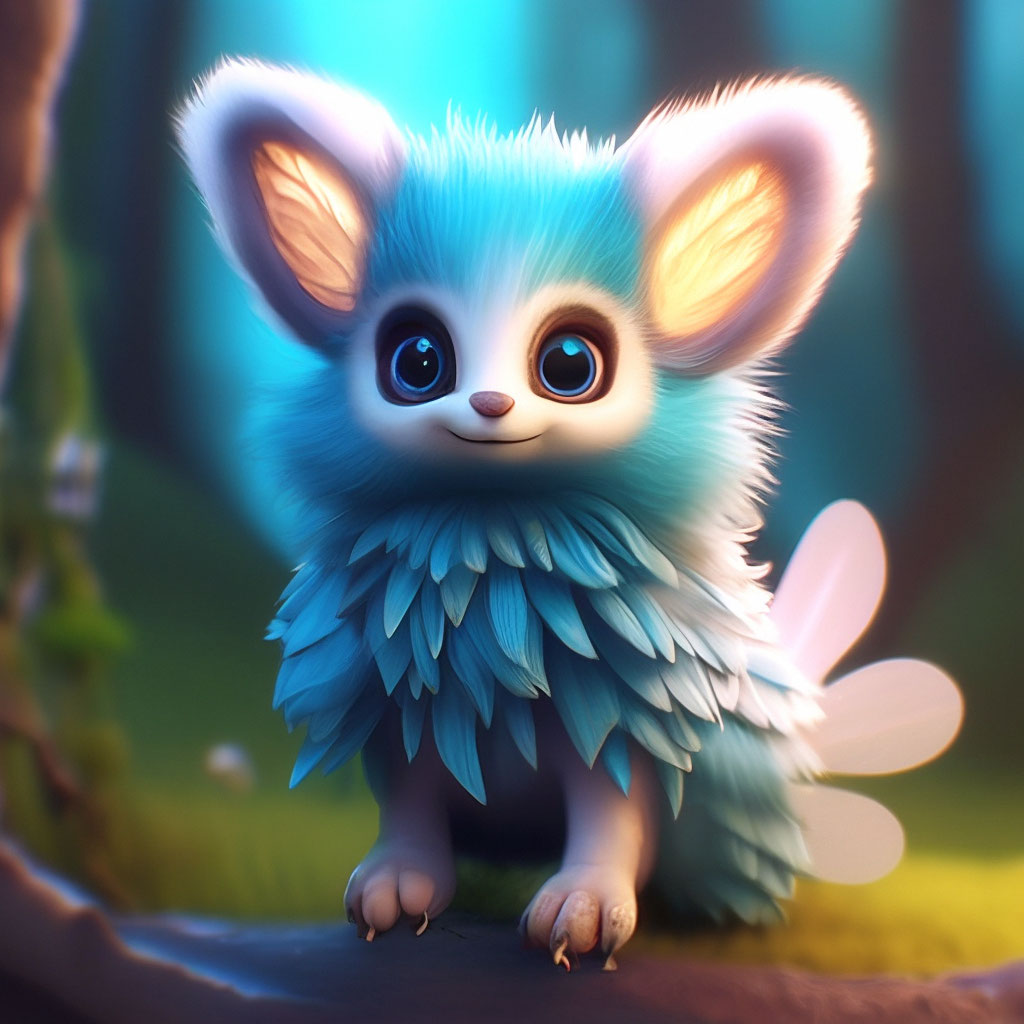 "A small, cute, fluffy-shaggy mythical creature with huge eyes, big ...
