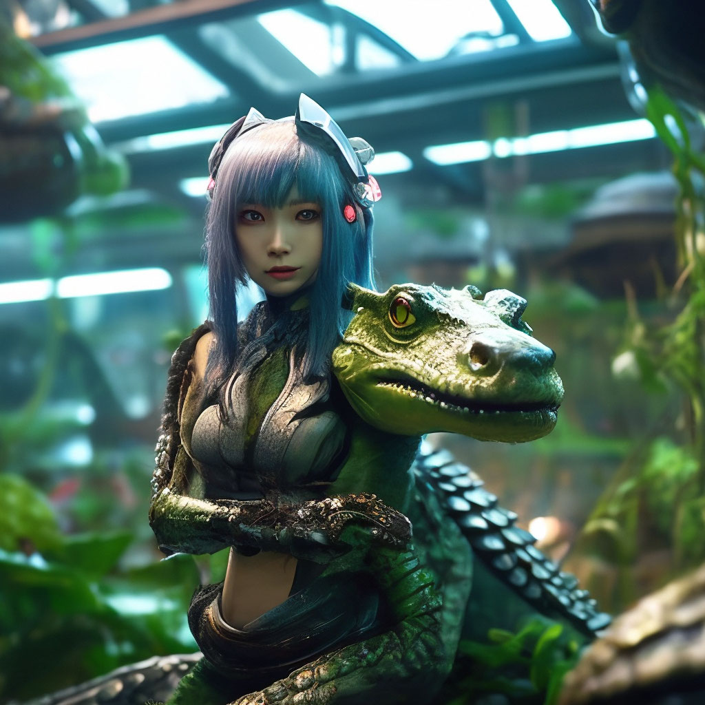 "Neko chan symbiote with crocodile, hyper detail, small details, in an ...