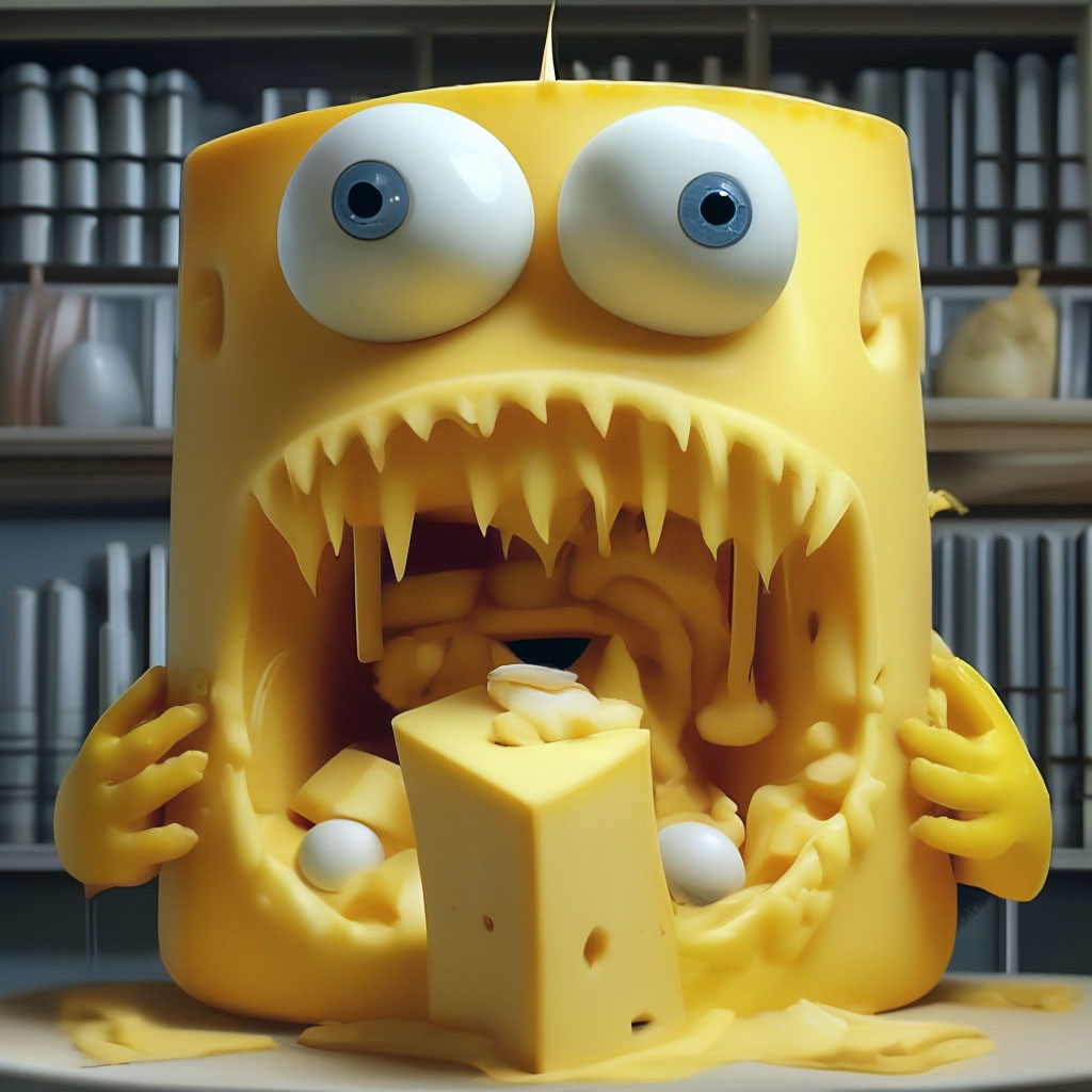 "Cheese monster, hyperrealistic" — image created in Shedevrum