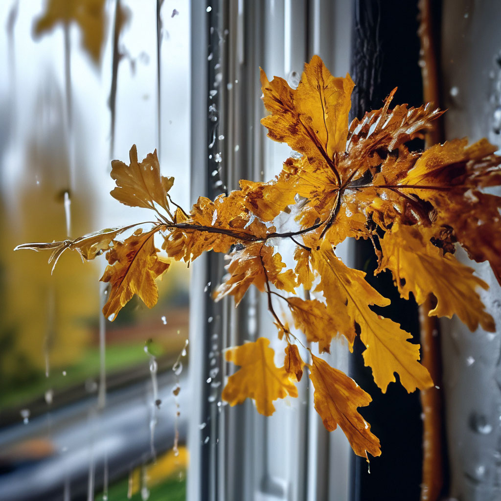 "Wet again Oak tree outside the window. Autumn is knocking A branch in ...