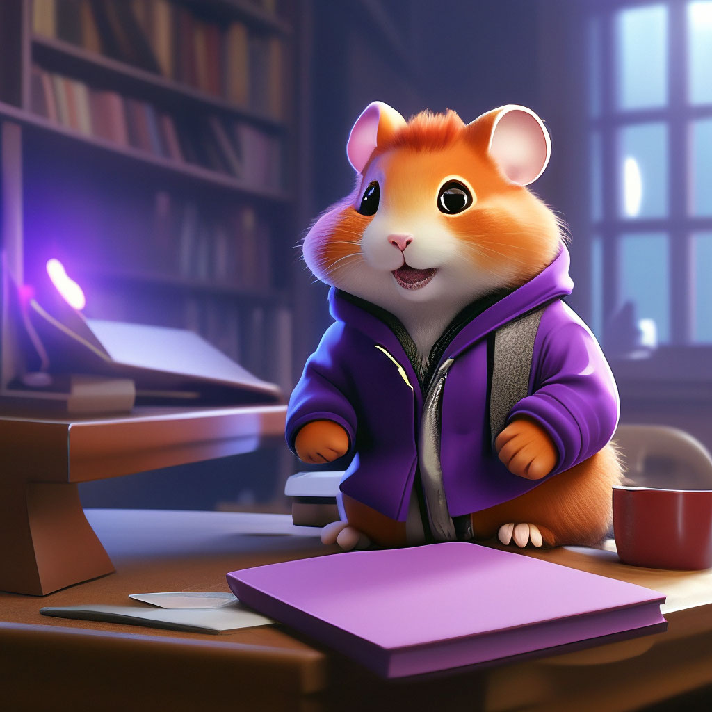 "A red-haired hamster with a smile on his cheeks, 3D, in a purple ...