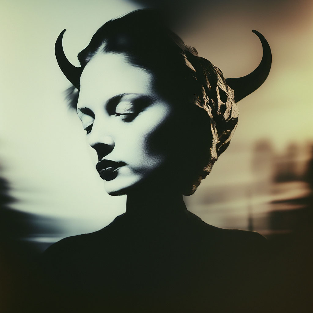 "🗯️ double exposure: enraged chimera-demon, smooth transition, black ...