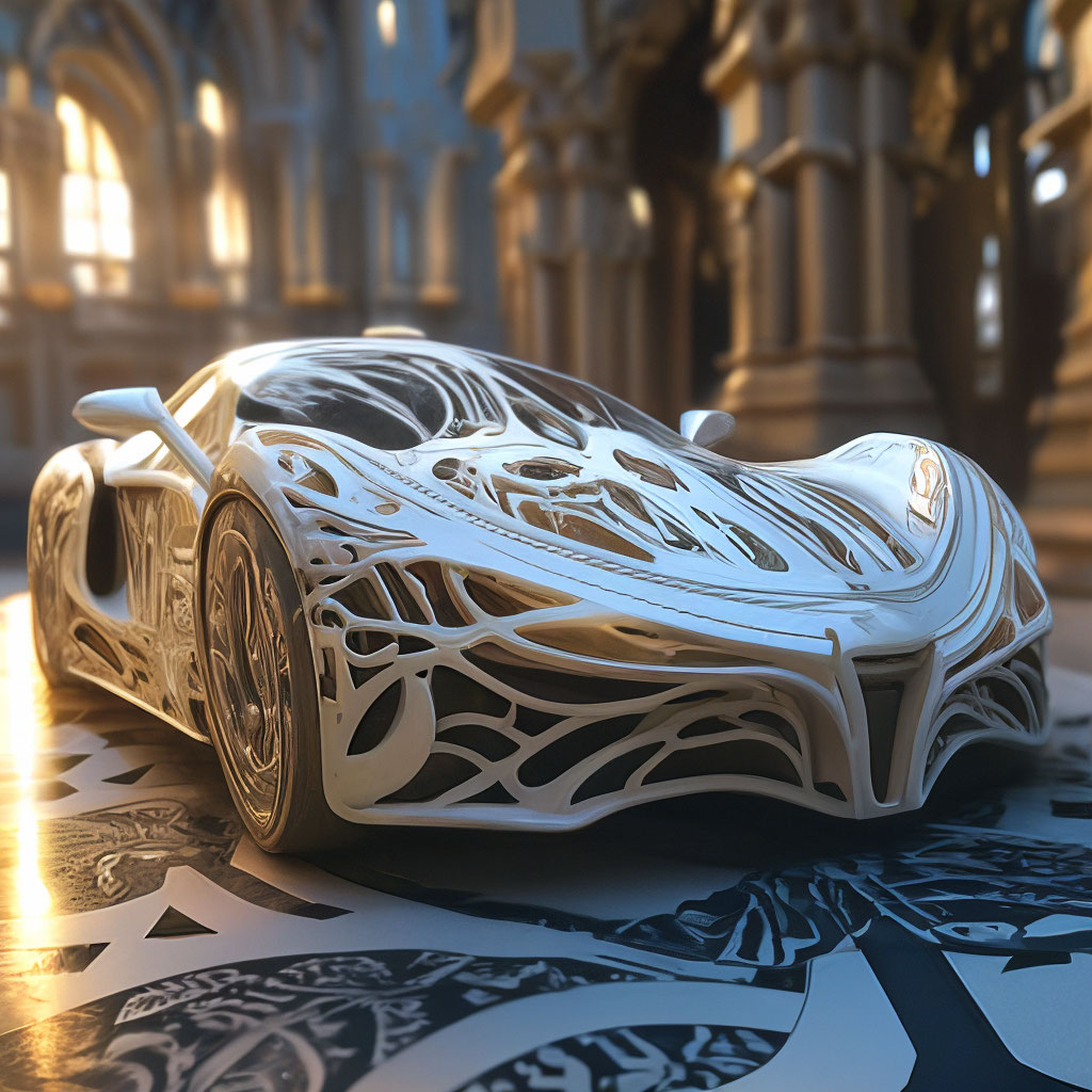 "Car, hyper realistic, bone carving, beautiful cyber, filigree jewelry ...