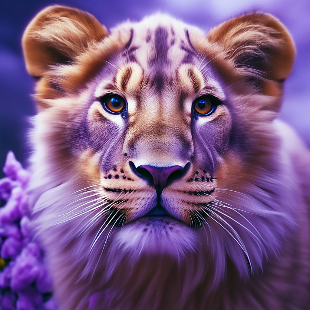 "Fluffy lioness of purple color photorealism, professional photo ...