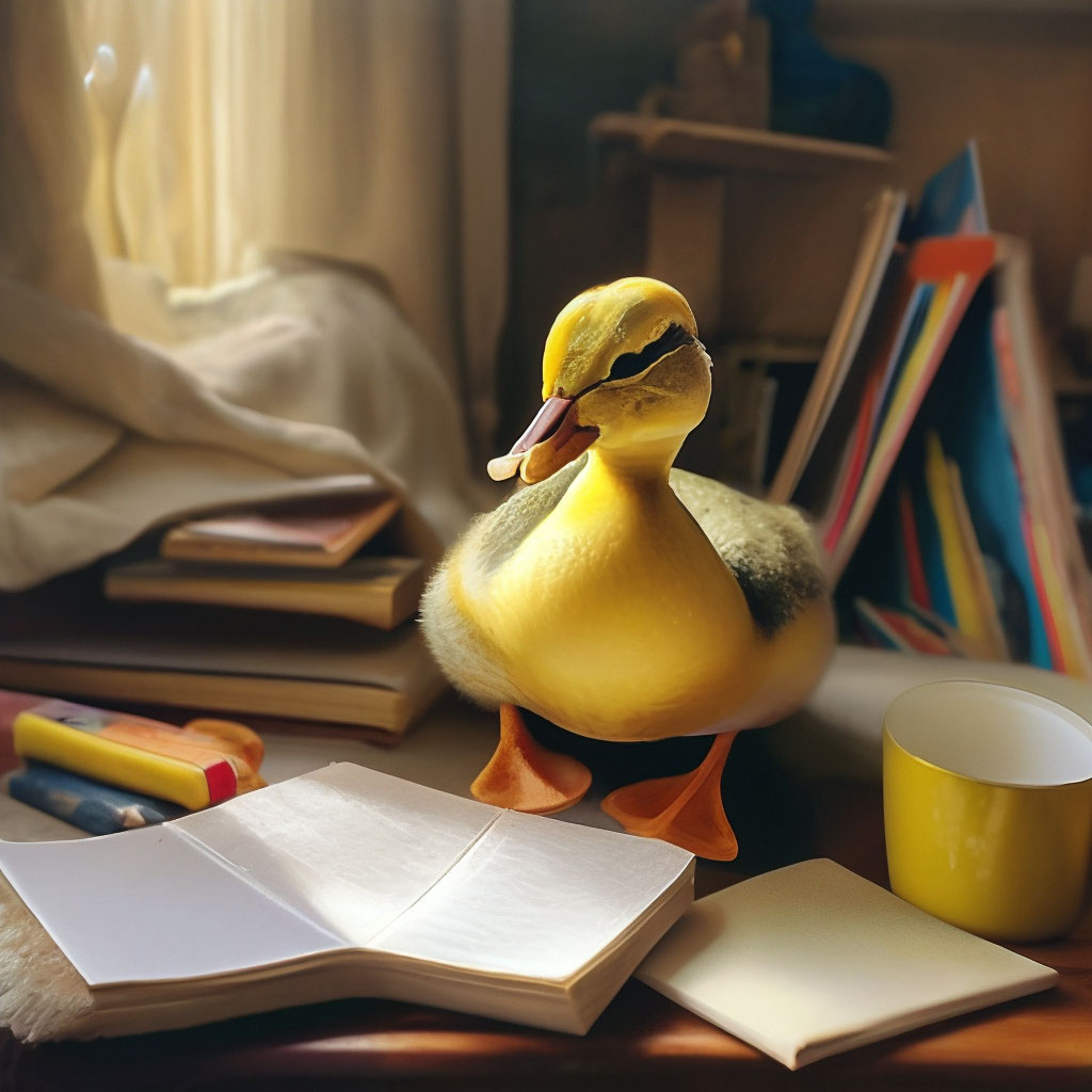 "The duck is doing her homework" — image created in Shedevrum