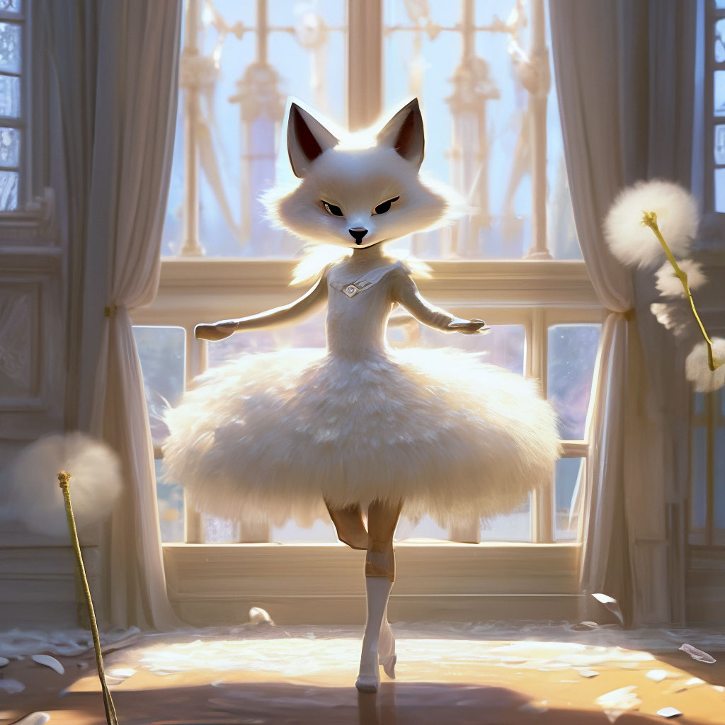 "Good Morning!🩰 fluffy, beautiful slender cartoon anthropomorphic fox ...