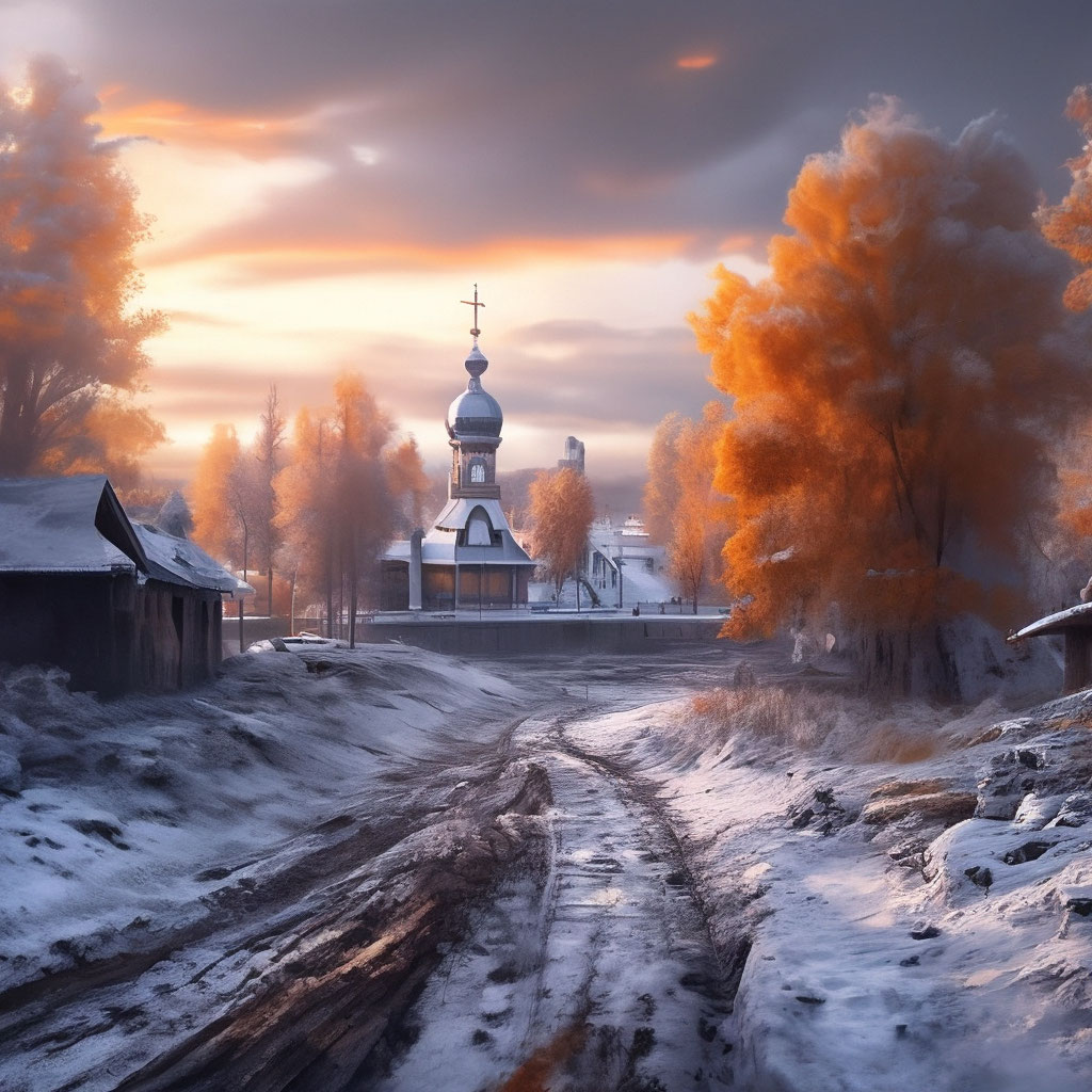 "Russian winter autumn hyper realistic, beautiful, lumen, professional ...