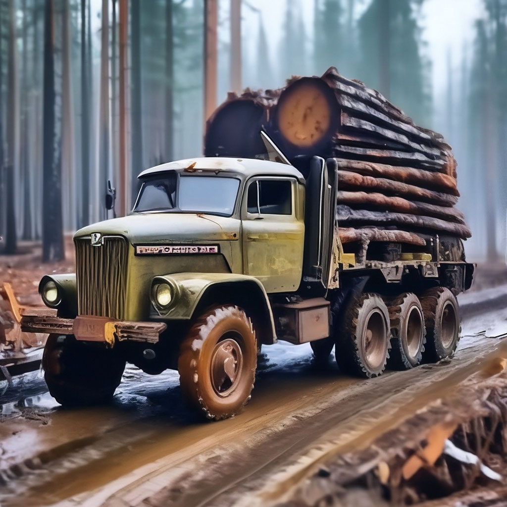 "Soviet old logging truck makes its way through the taiga off-road ...