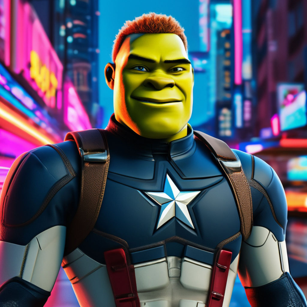 "Shrek captain america" — image created in Shedevrum