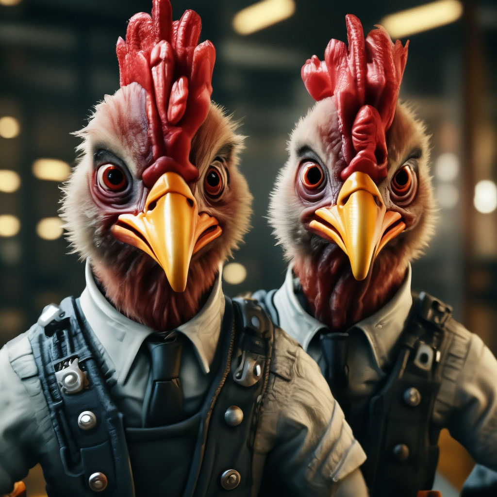 "The Chicken Brothers in Black Mese" — image created in Shedevrum