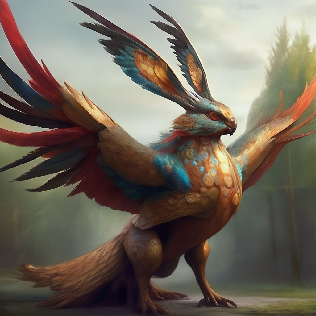 "A beast with the body of a bird , a huge tail and the head of a hare ...