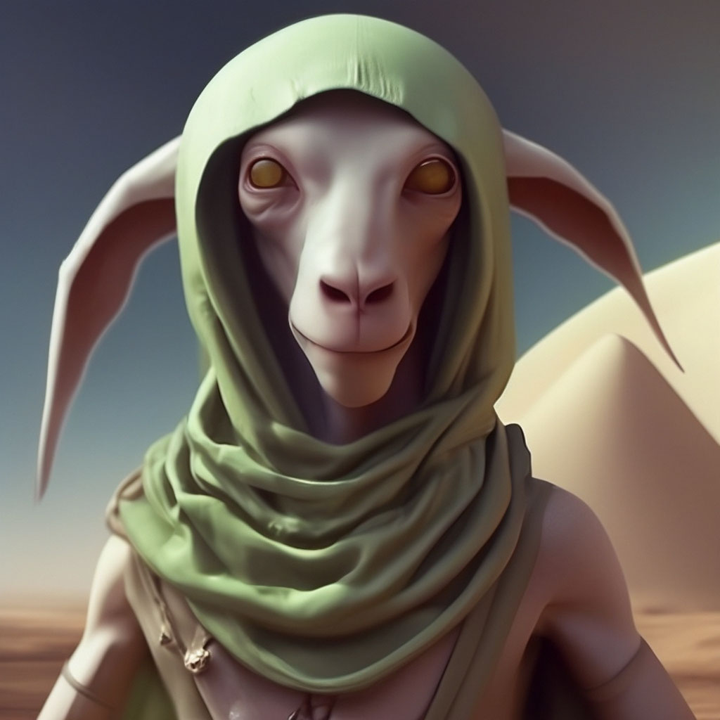 "Goat, alien, mummy" — image created in Shedevrum