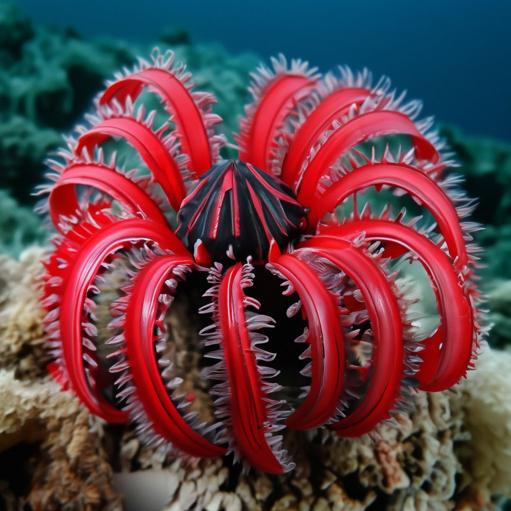 "Marine life. red crinoid" — image created in Shedevrum