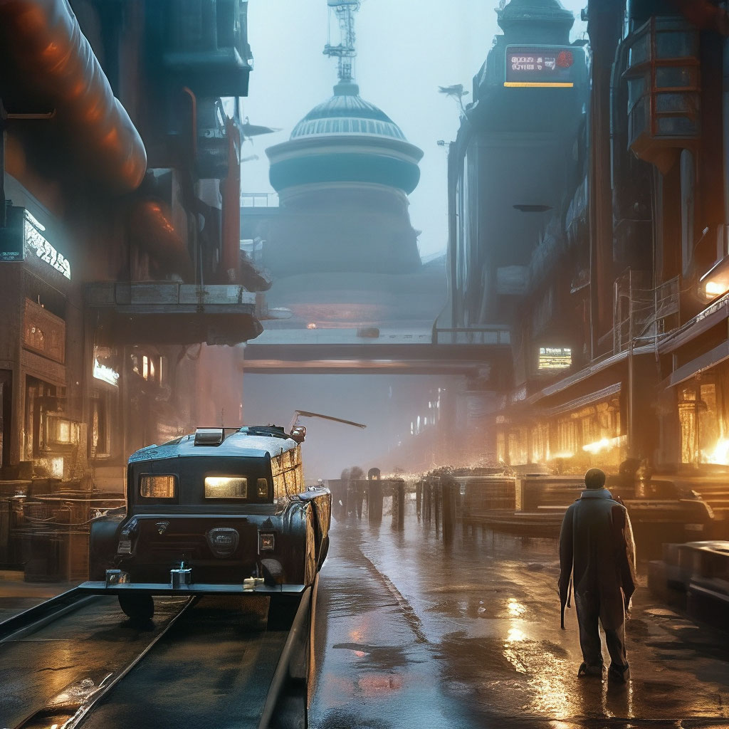 "USSR, 2317, cyberpunk, the future, street, city, hyperrealism ...
