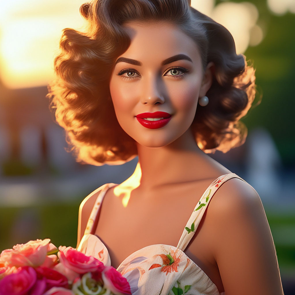 "Beautiful girl of the 50s, hairstyle , curls, styling in the style of ...