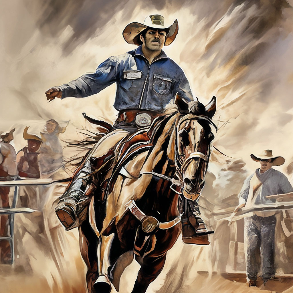 "Cowboy at the rodeo, dynamic drawing" — image created in Shedevrum