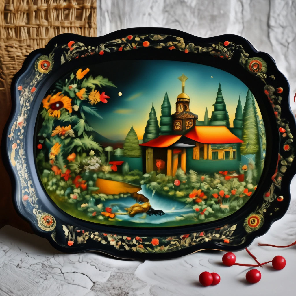 "Table tray, palekh miniature style, folk art, russian miniature ...