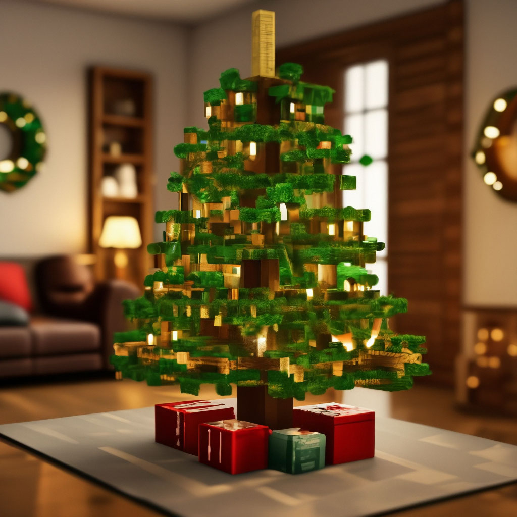"Minecraft Christmas Tree for the new year" — image created in Shedevrum