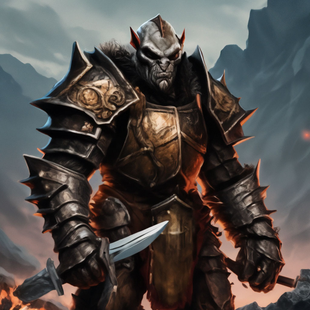 "An orc warrior in gothic armor" — image created in Shedevrum