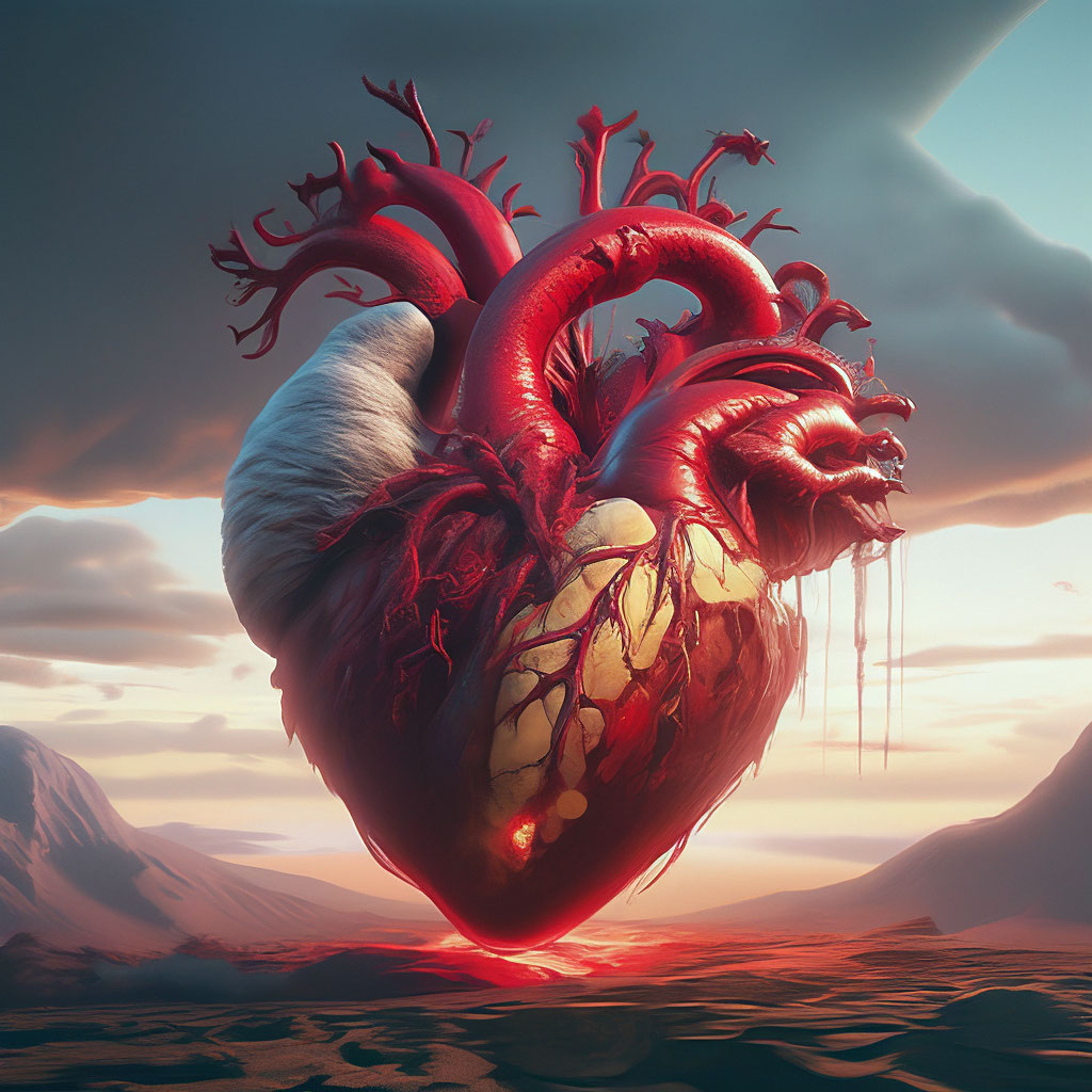 "A huge throbbing heart" — image created in Shedevrum