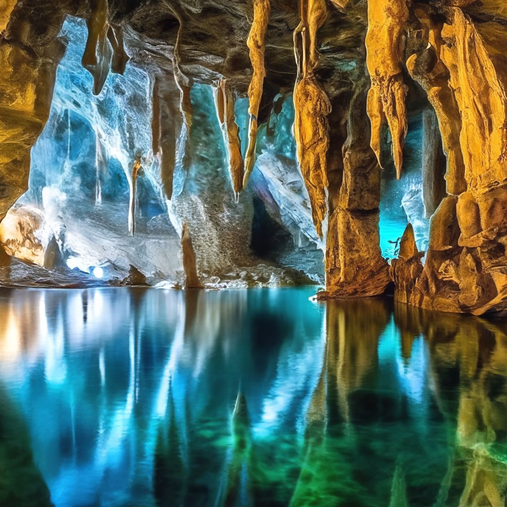 💕.... cave stalactites and stalagmites underground lake transparent ...
