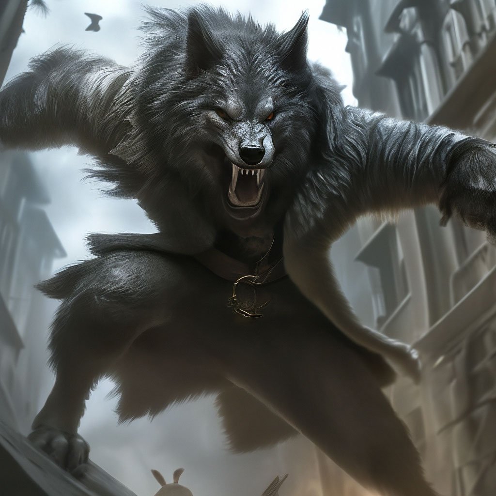 "Werewolf in a jump,attack,man,beautiful,full-length,filigree,high ...