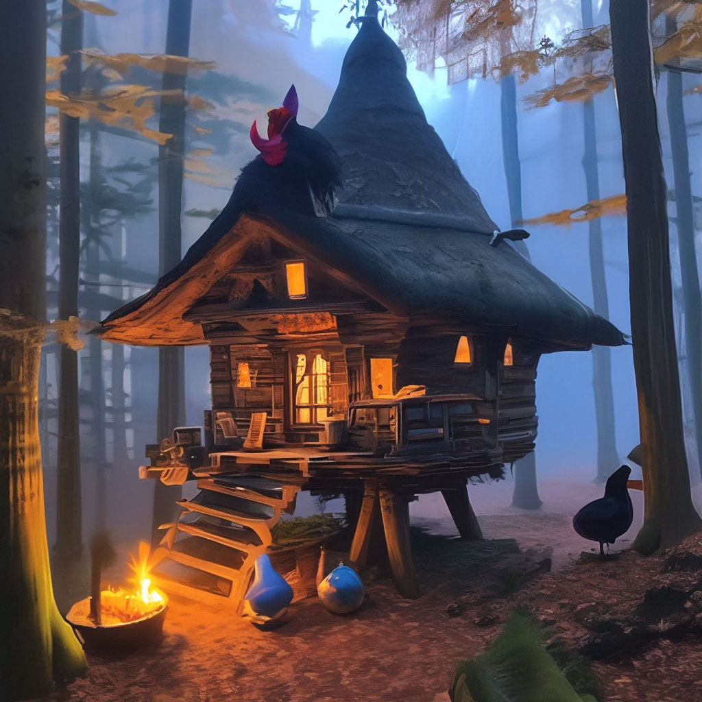 "A hut on chicken legs in a magical forest with baba yaga" — image ...