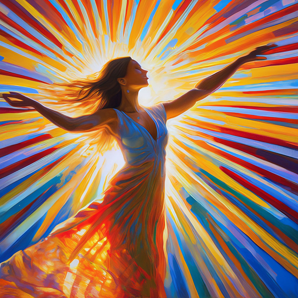 "The sun's rays are dancing" — image created in Shedevrum