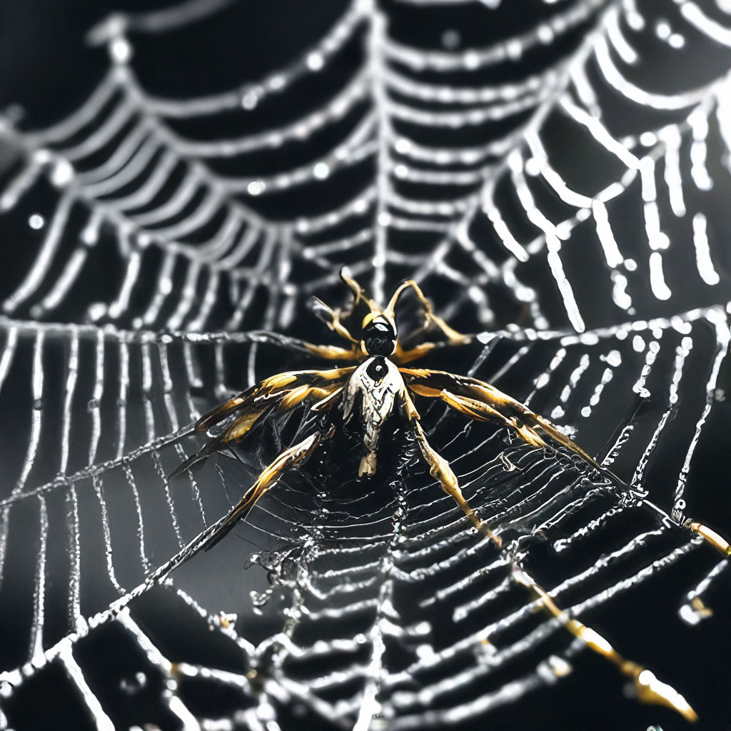 "Abstract black and white background, on this background a silvery web ...