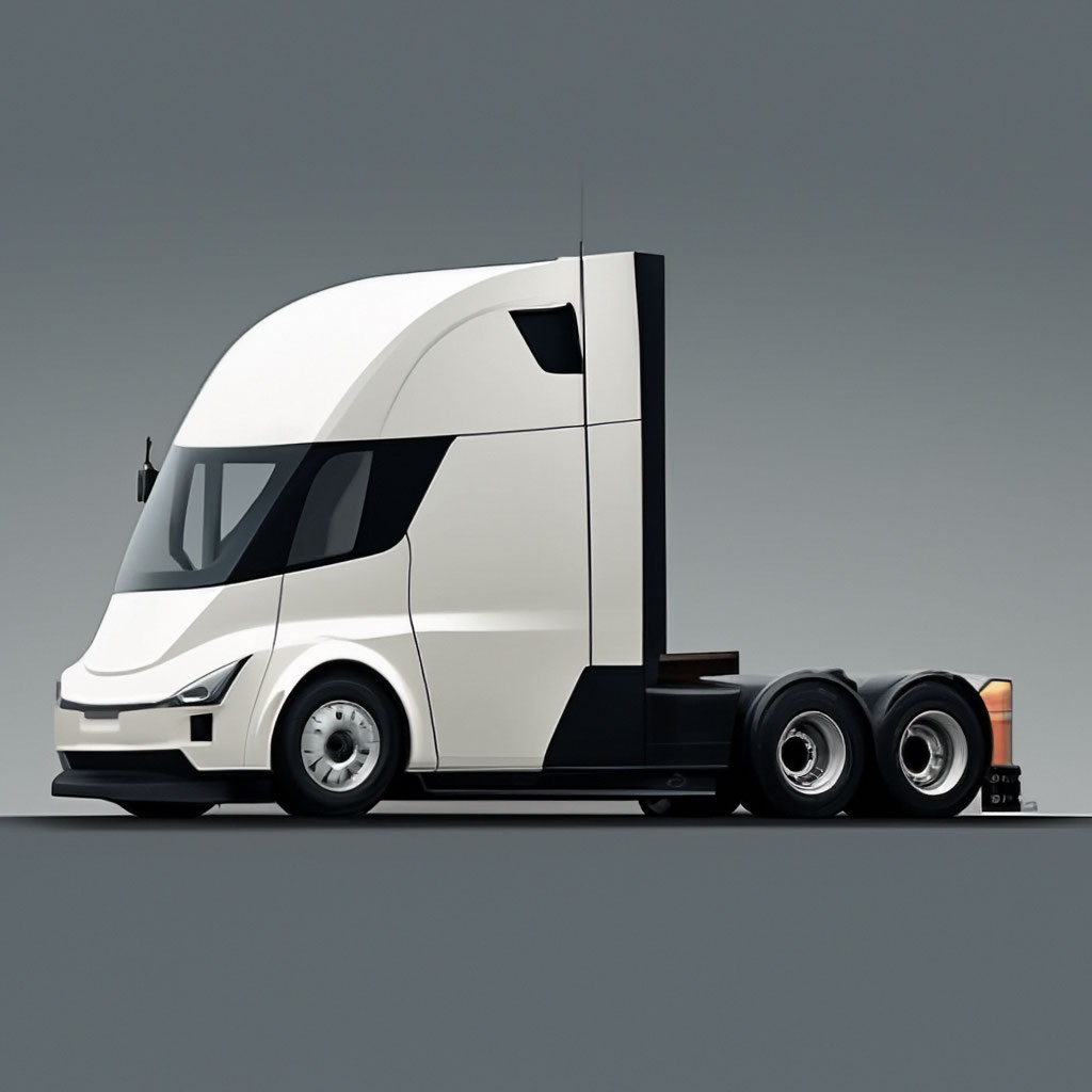 "White Tesla Semi in a Flat Drawing Style ,Side View, Gray Monochrome ...