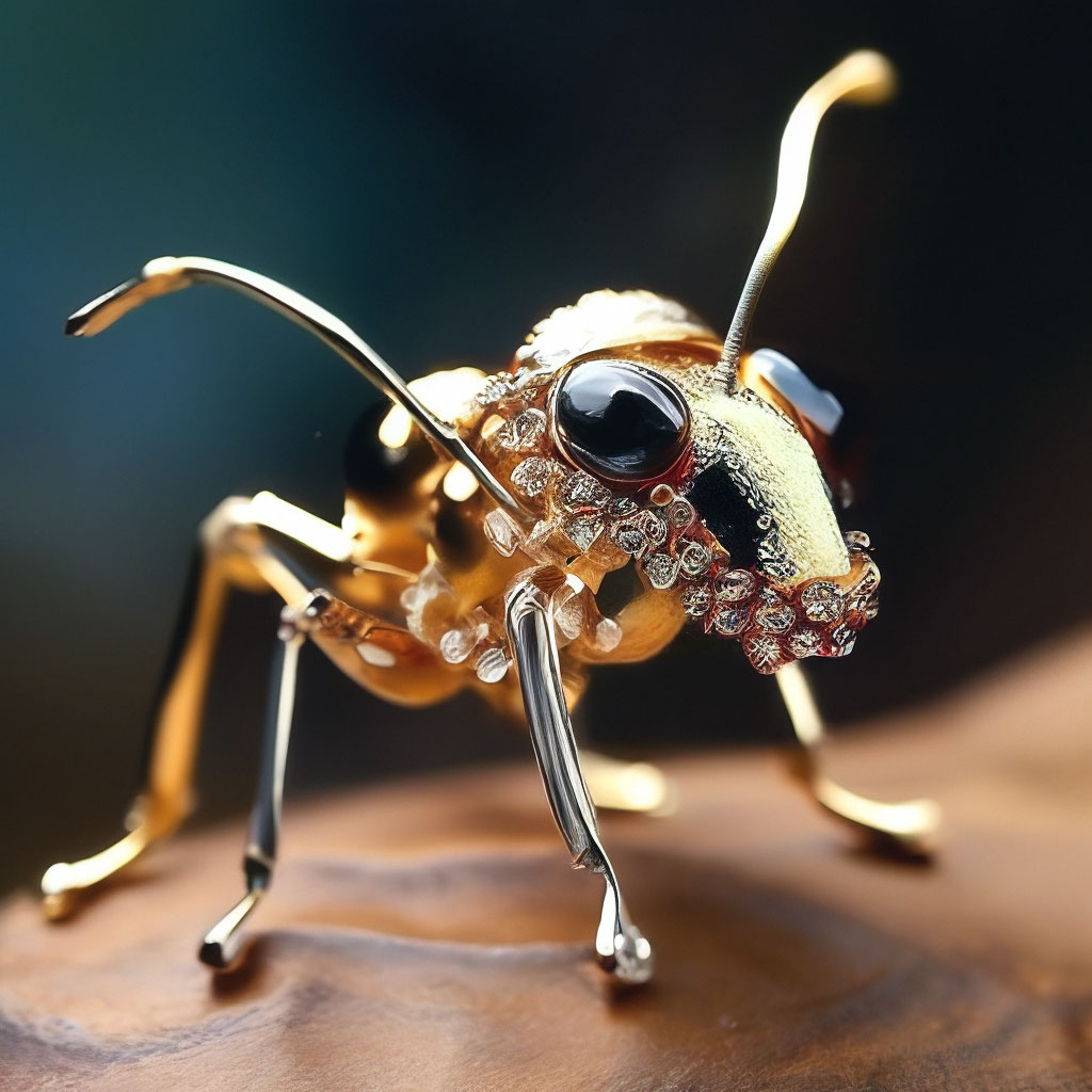 "The glamorous ant. All in jewelry" — image created in Shedevrum