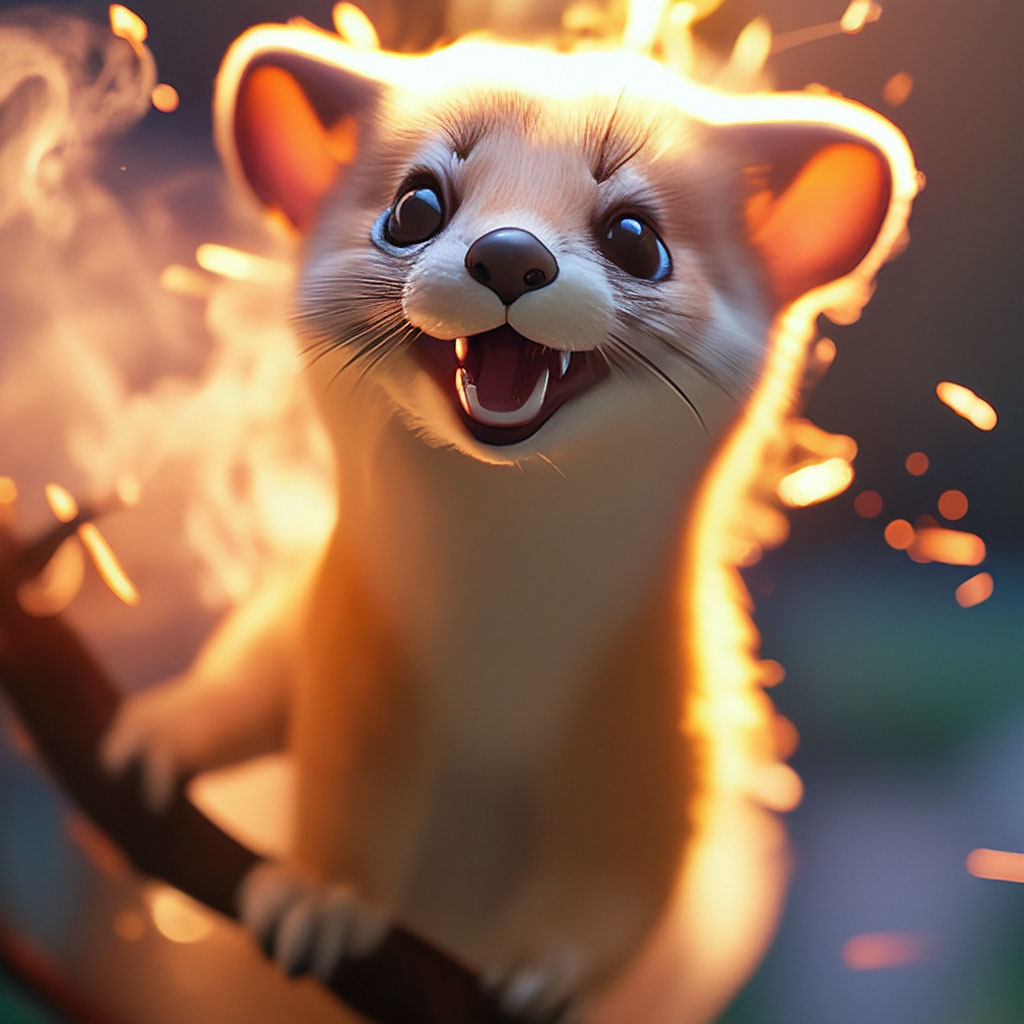 "Fluffy anthropomorphic hybrid of a tree climber and a weasel with ...
