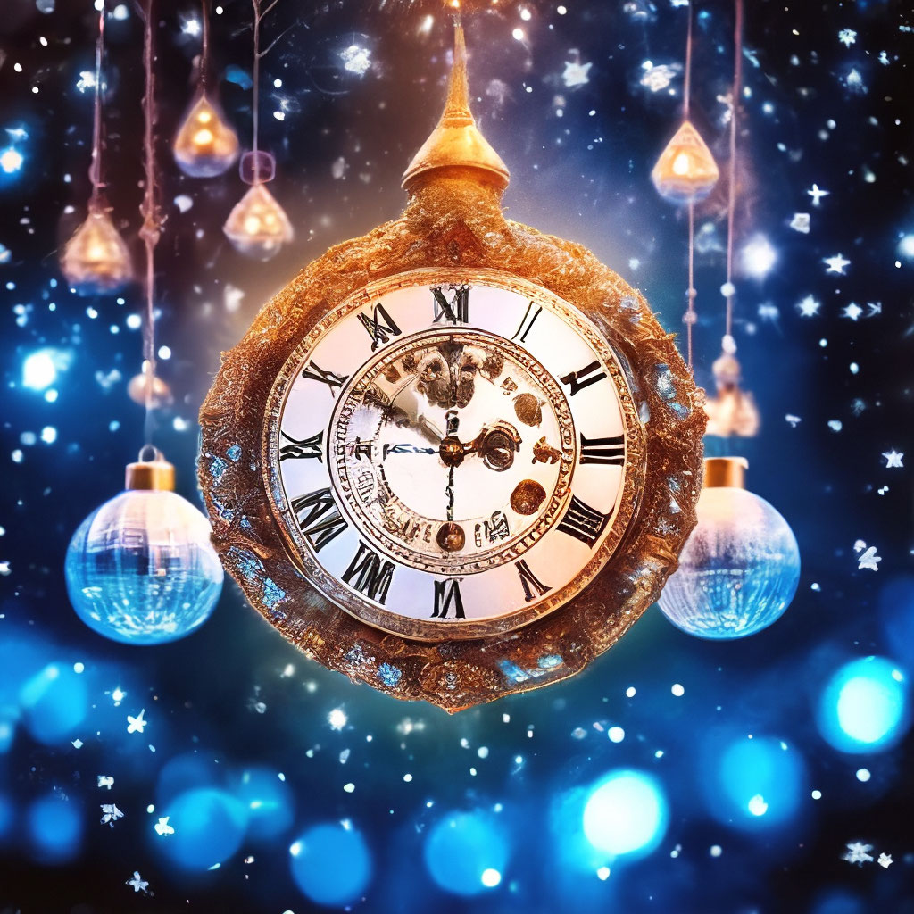 "New Year's Clock An antique transparent magic clock hangs on a ...