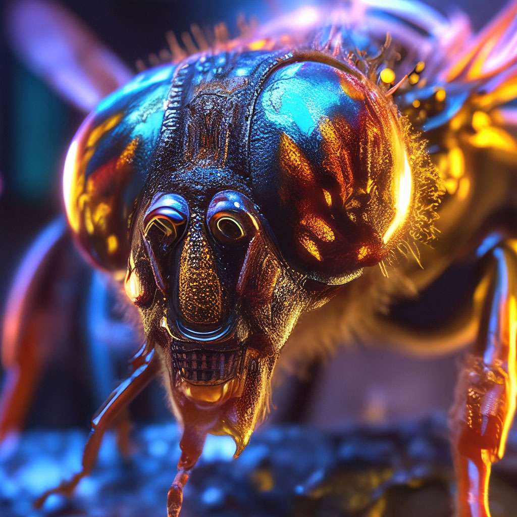 "Hyper realistic beautiful beast grin, mutant fly, hyperdetalization of ...