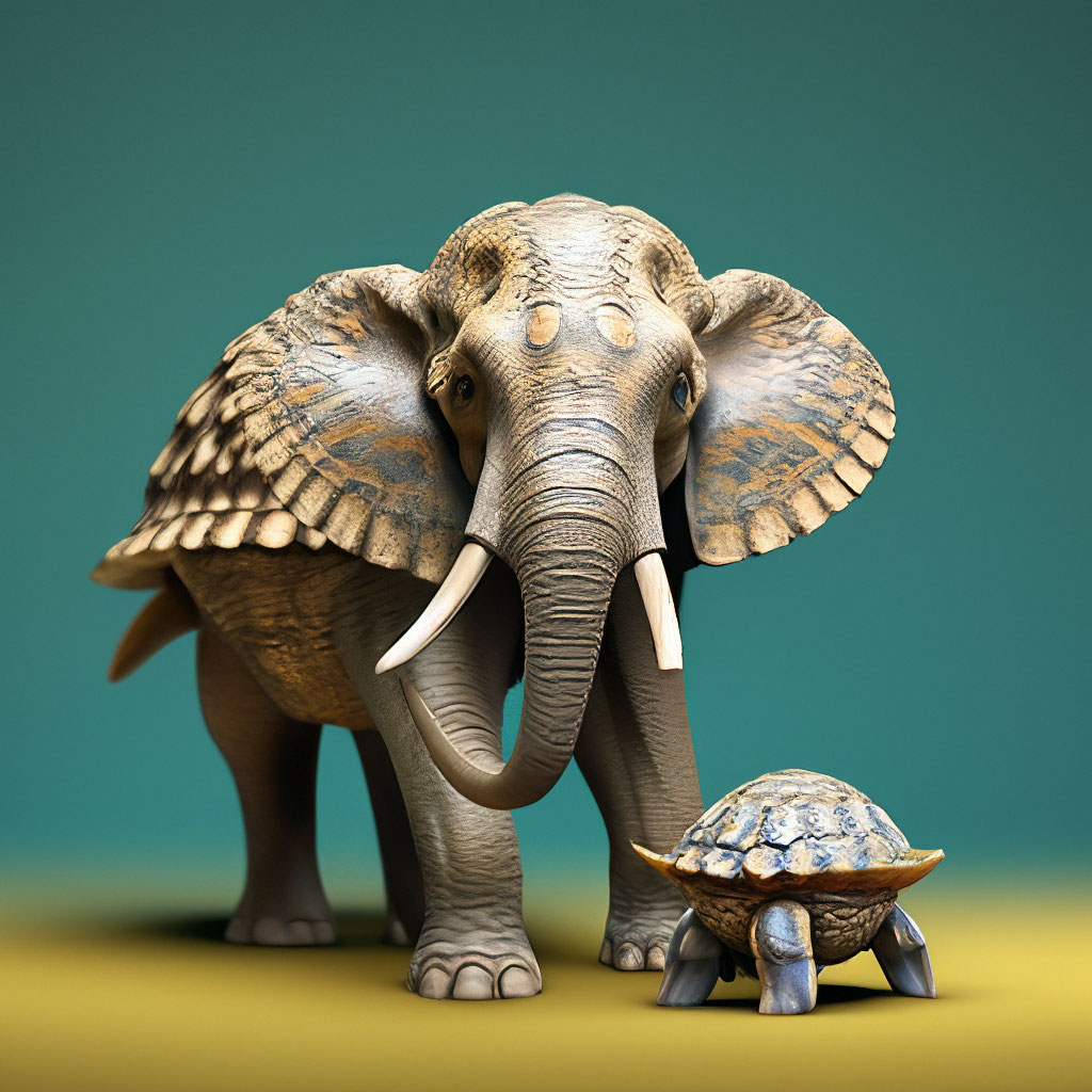 "Elephant with turtle shell" — image created in Shedevrum