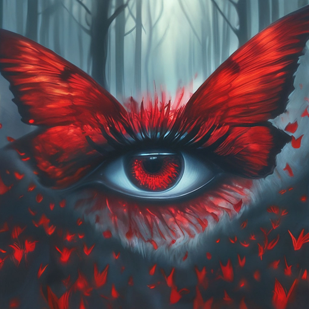"An eye with eyelashes made of butterfly wings that flies through a ...
