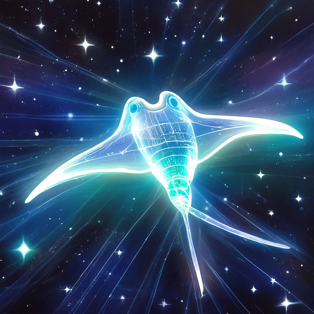 "Recharging... An electric small transparent luminous cheerful stingray ...