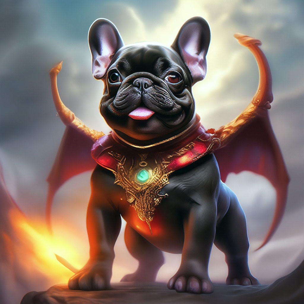 "French bulldog dragon" — image created in Shedevrum