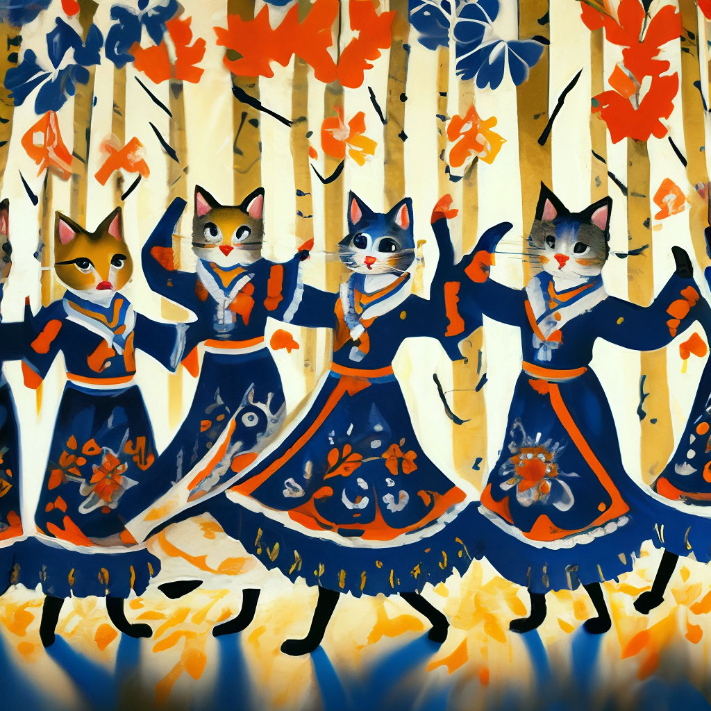 "The cat concert of the Russian folk dance birch" — image created in ...