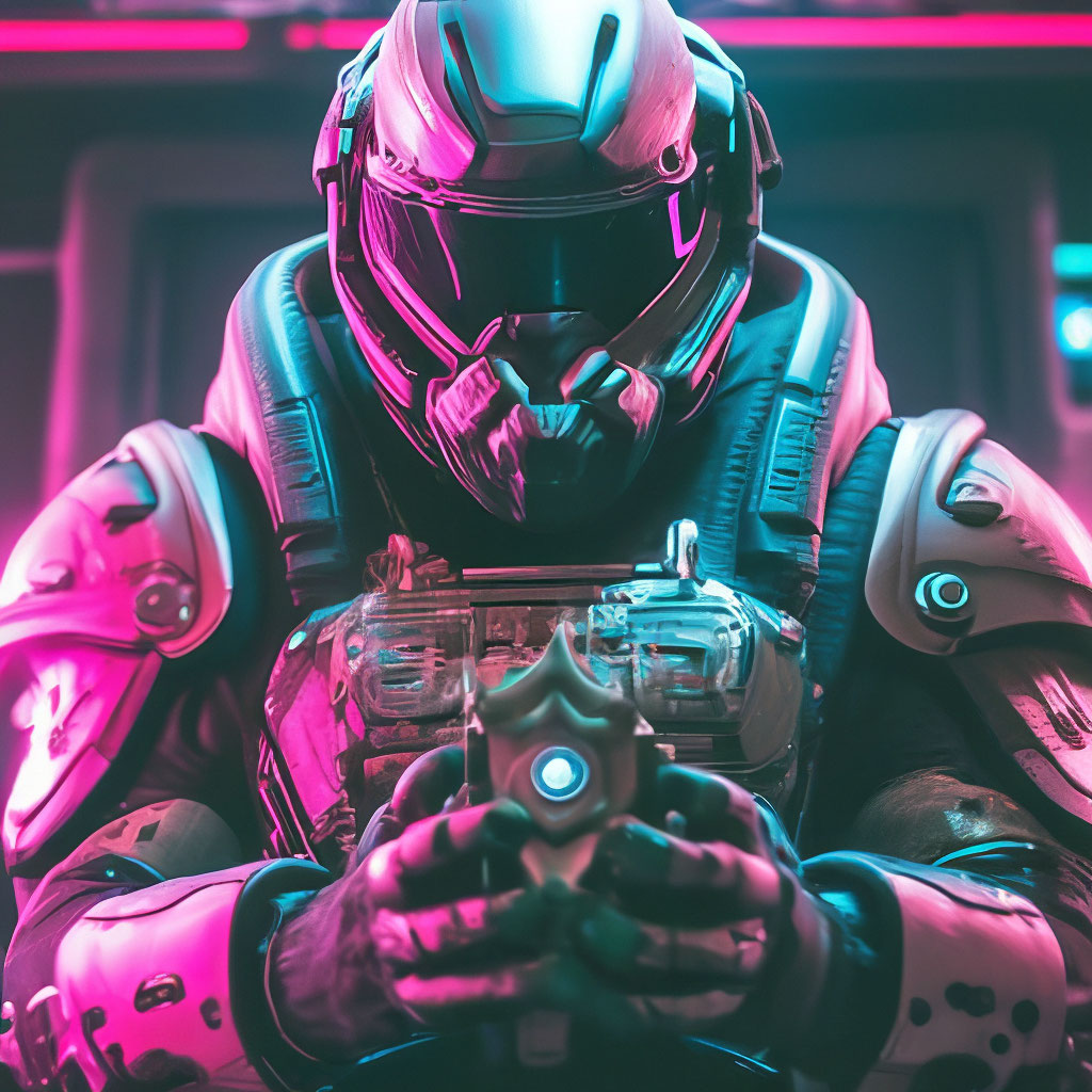 "Doomguy in the cyberpunk universe with a crucible in his hands ...