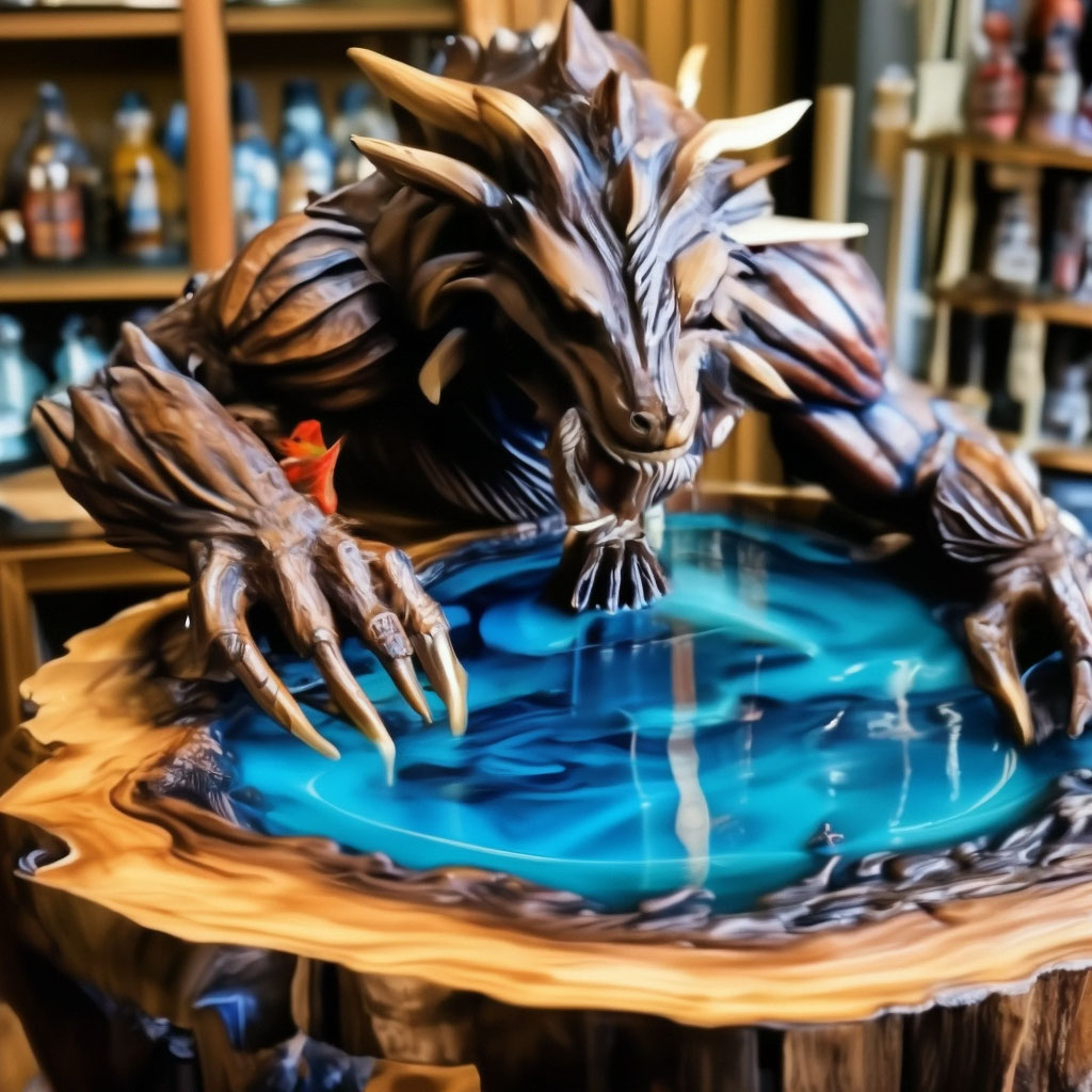 "Three-dimensional wood carving in the style of Boris Valedge monsters ...