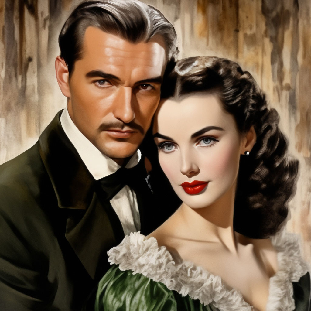 "Scarlett O'Hara and Red Butler in watercolors, ink drawing,detailing ...